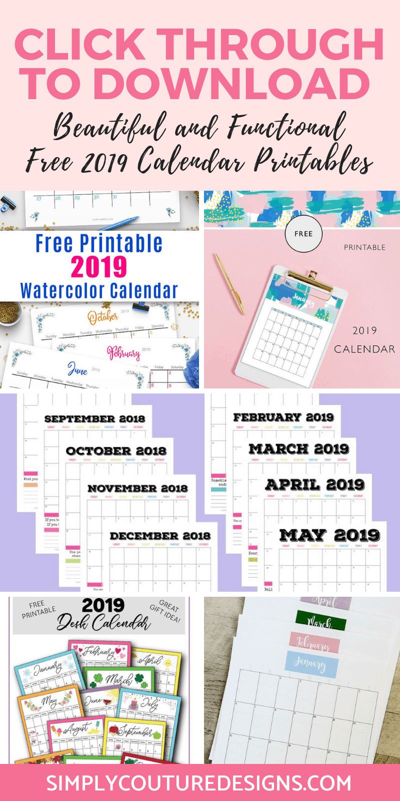 Free printable 2019 calendar with holidays - Simply Couture Designs